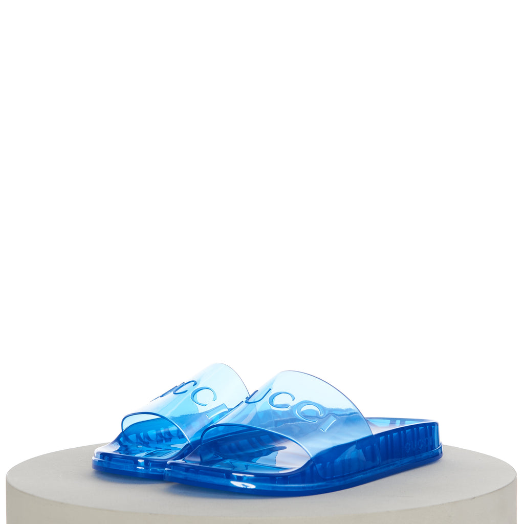 Men's Slide Sandals with Gucci Logo In Transparent Blue Rubber – CHIIIQ
