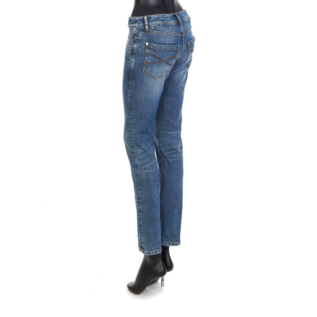Blue Comfort Denim Five- Pocket Trousers - Shiny Monili Leather Tab ...
